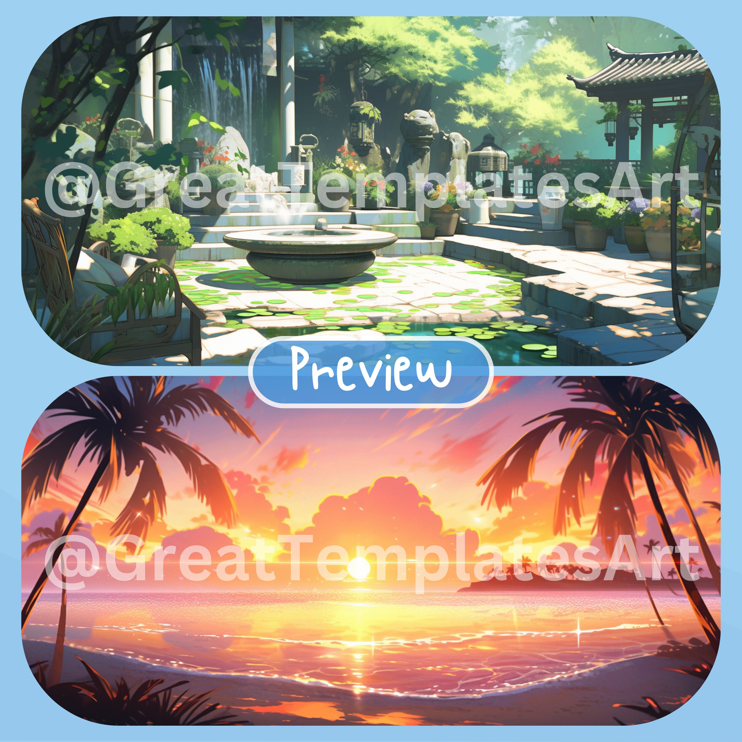 Summer Vtuber Backgrounds: 150+ Twitch Stream Assets (PNG Digital ...