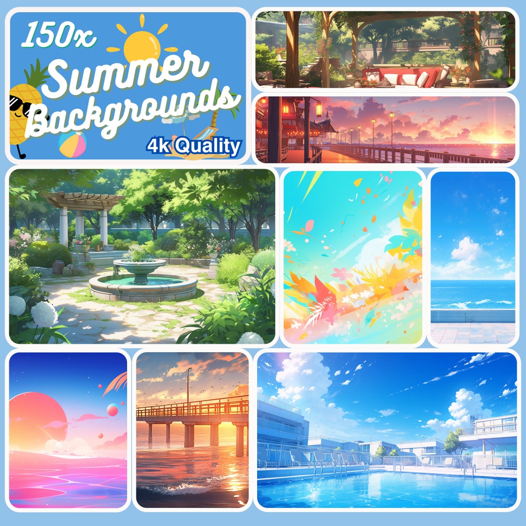 150x Summer Vtuber Backgrounds: Shaded Garden Twitch Stream Assets ...
