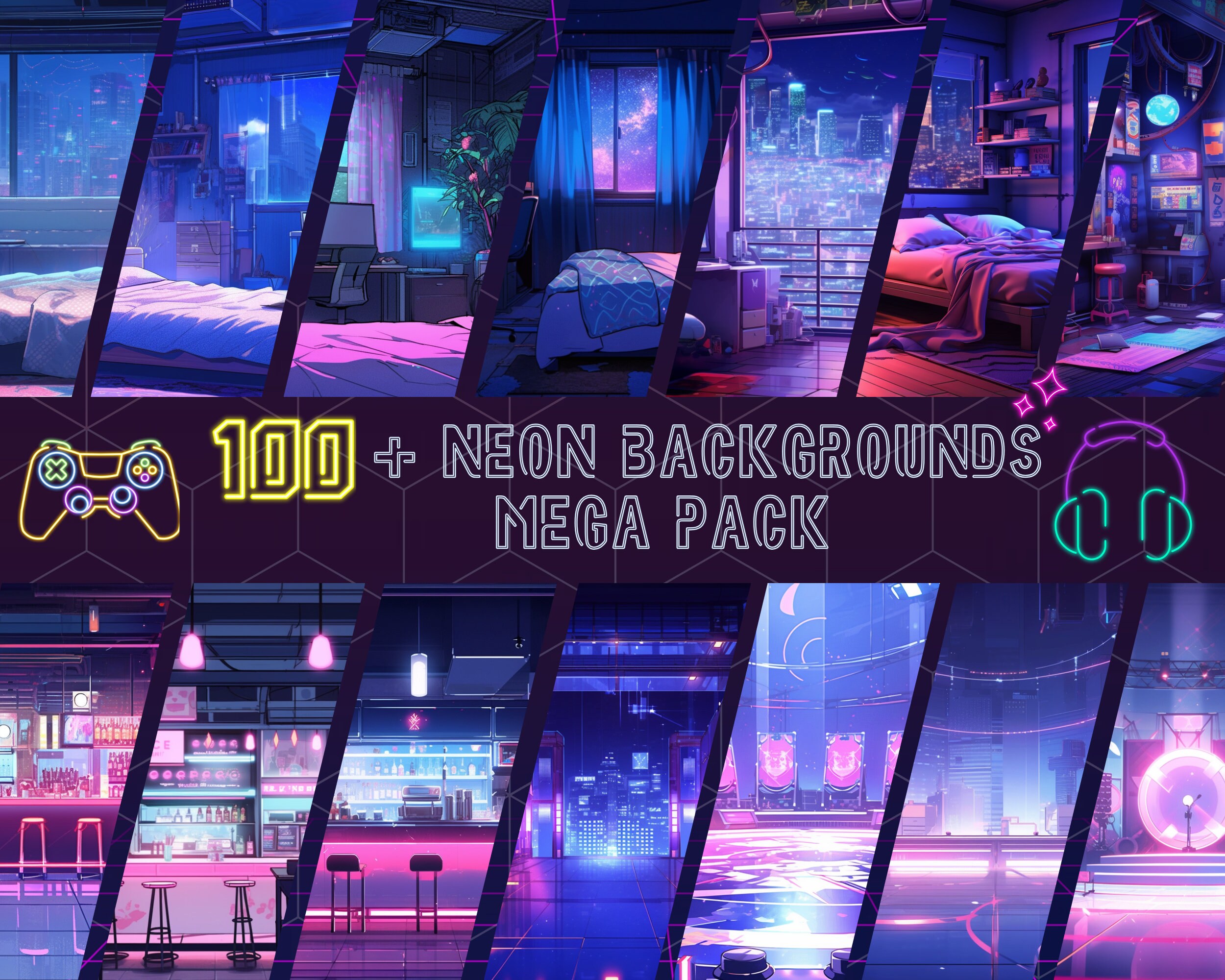 100+ Neon Vtuber Backgrounds: Twitch Stream Assets (digital Download ...