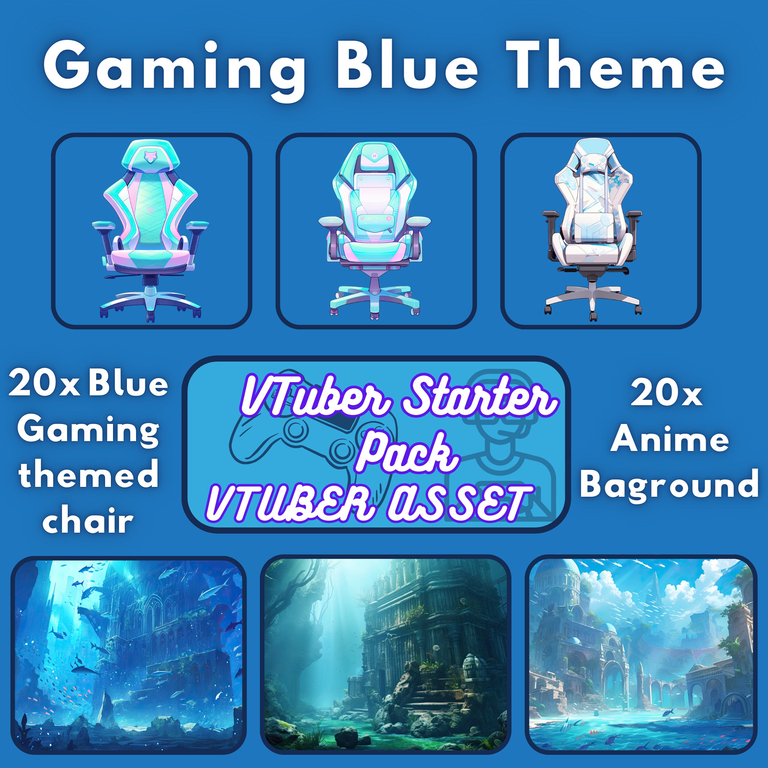 Vtuber Stream Package, Vtuber Background, Vtuber Gaming Chair, Anime ...