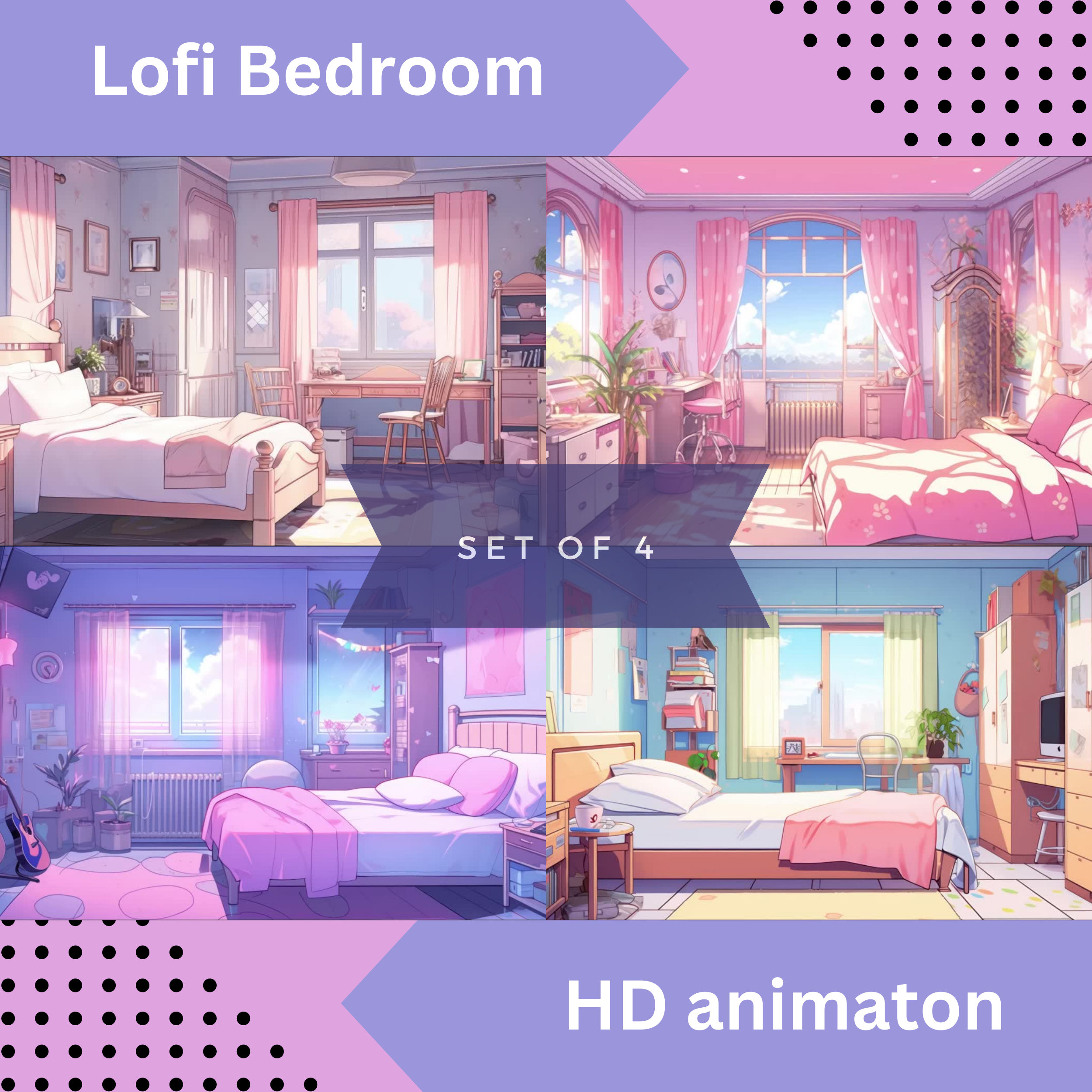 Set of 4 ANIMATED Background Vtuber Anime Lo-fi Bundle Vtuber ...
