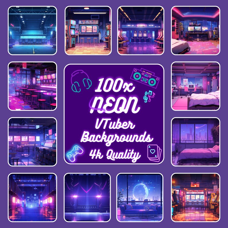 Neon Vtuber Backgrounds Zoom Background Stream Assets Lofi Background Twitch Overlay Asset ...