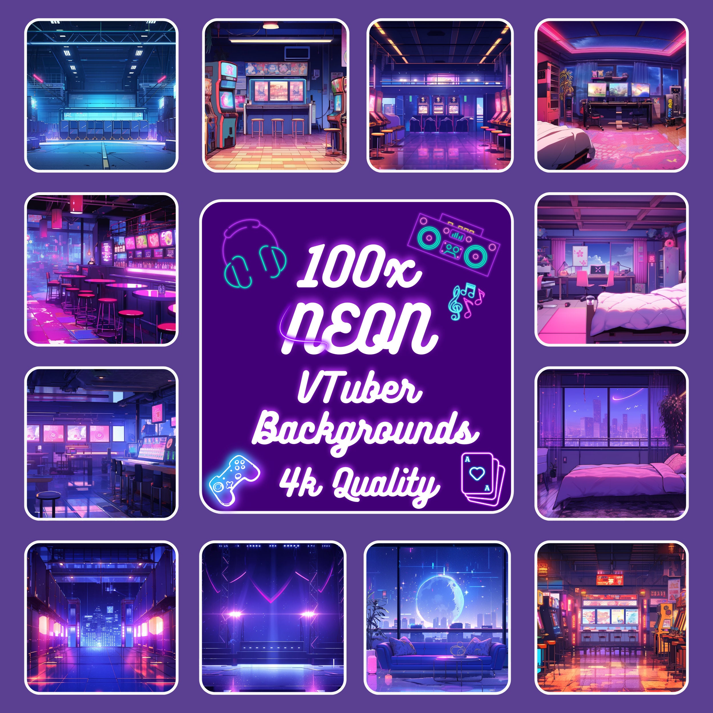 Neon Vtuber Backgrounds Zoom Background Stream Assets Lofi Background ...