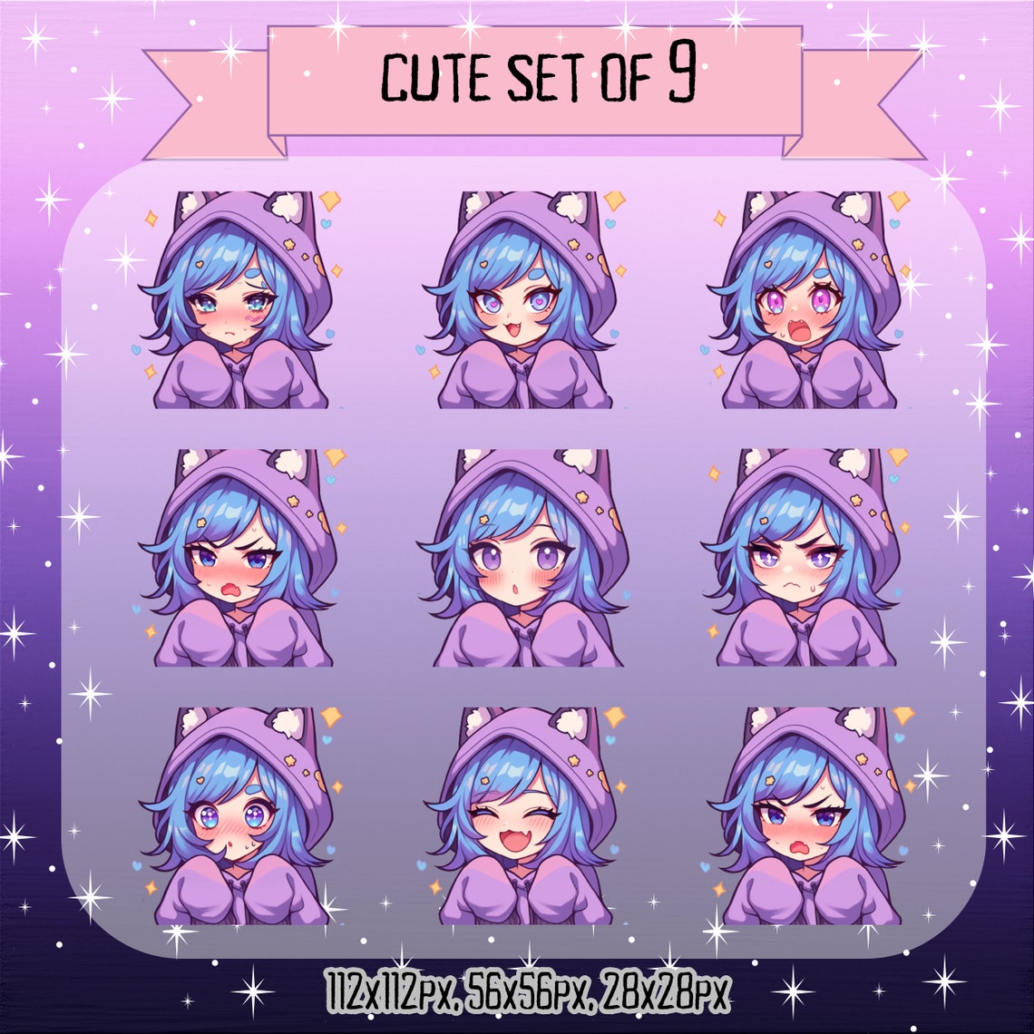 Mega Pack 45 Twitch Emotes Purple Hair Animated Twitch Emotes Cute ...