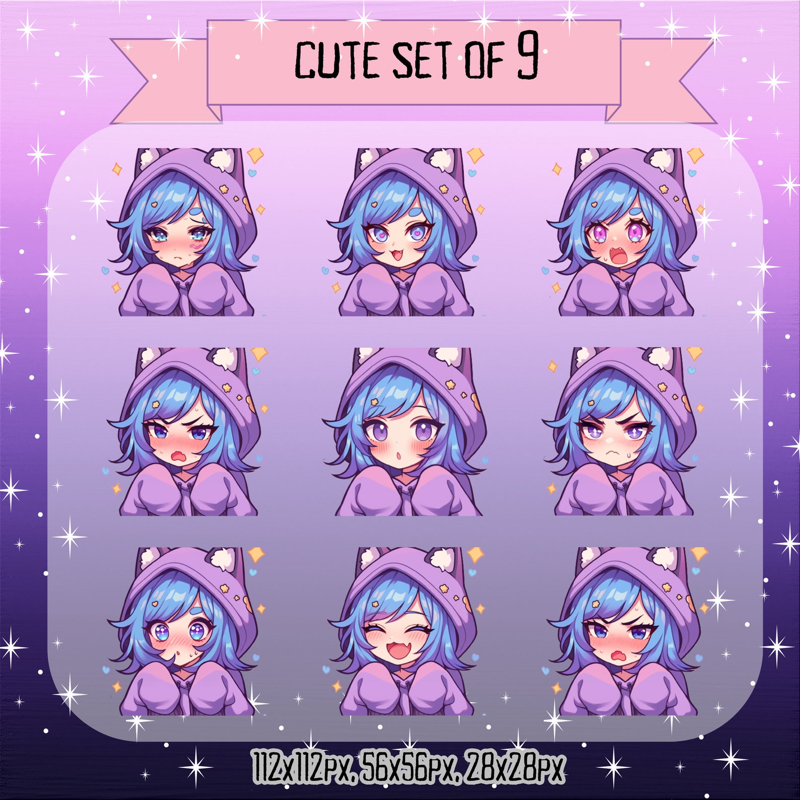 Mega Pack 45 Twitch Emotes Purple Hair Animated Twitch Emotes Cute ...
