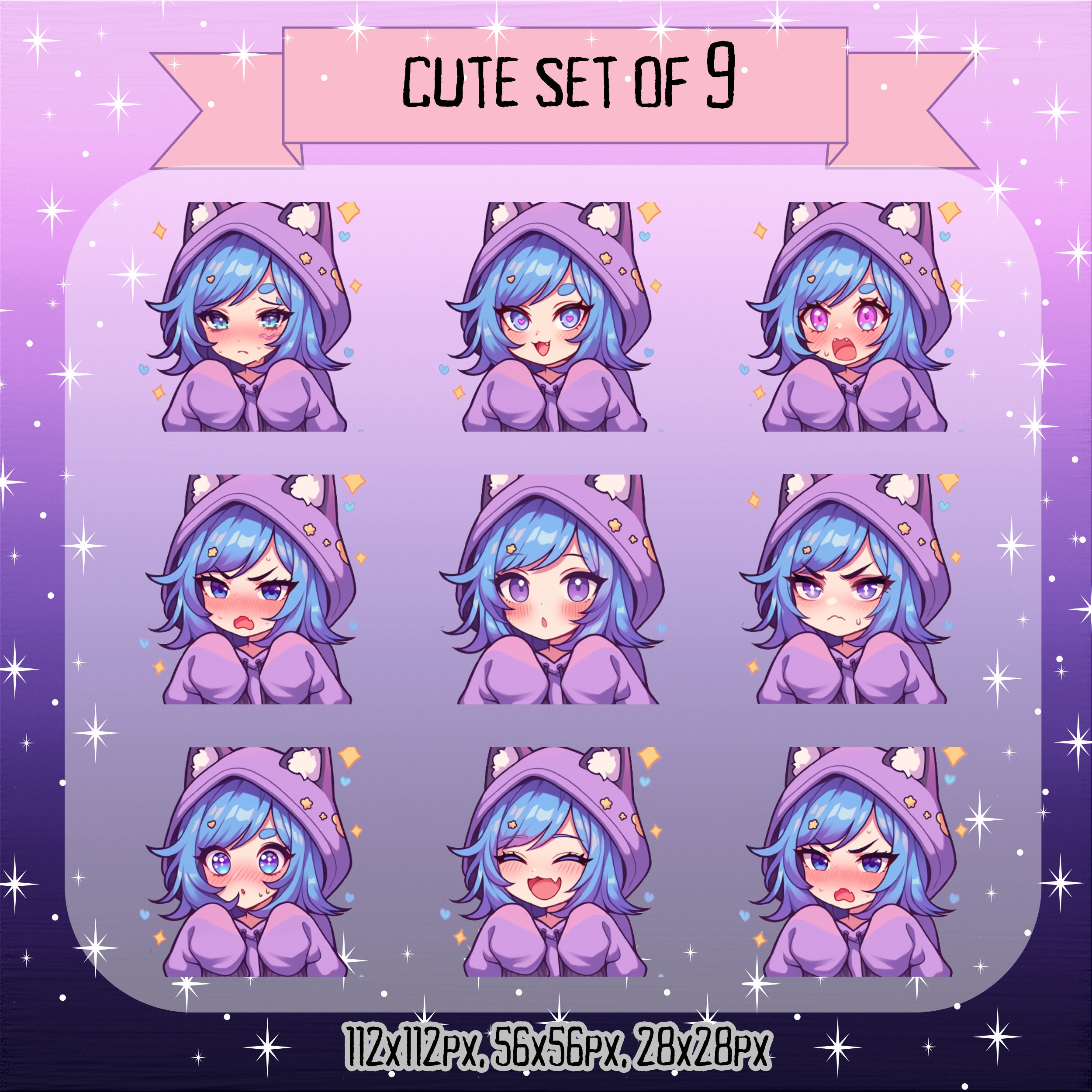 Mega Pack 45 Twitch Emotes Purple Hair Animated Twitch Emotes Cute ...