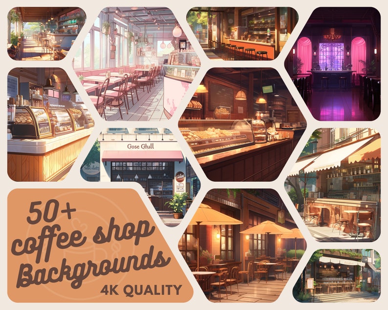 50x Coffee Shop Vtuber Backgrounds: Twitch Stream Overlay (digital ...