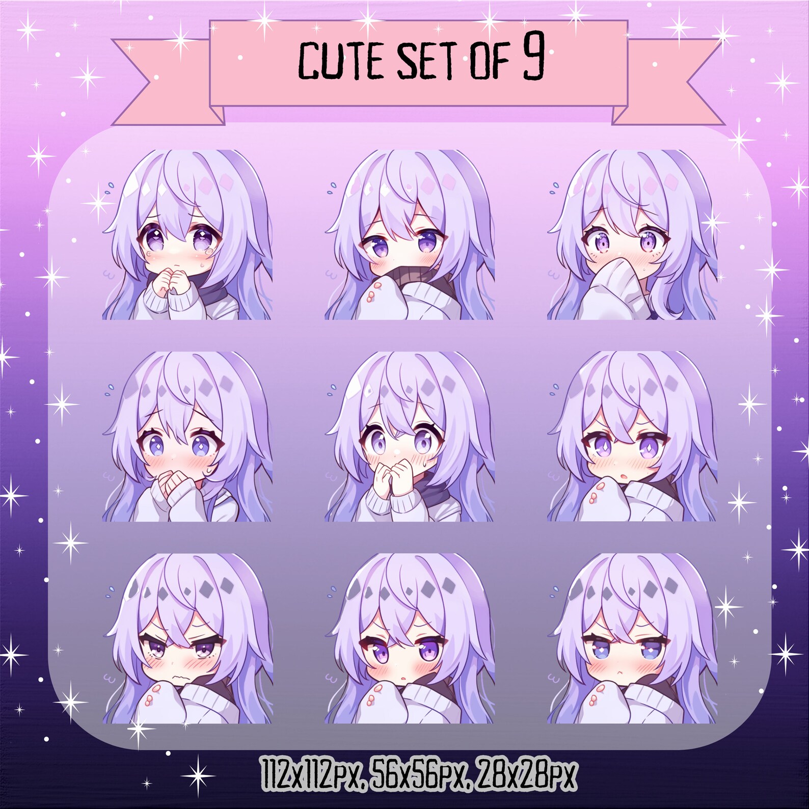Mega Pack 45 Twitch Emotes Purple Hair Animated Twitch Emotes Cute ...