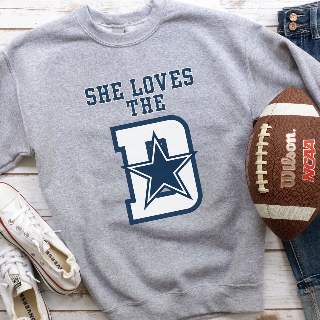 Womens Fall Football Crewneck, Dallas Cowboys Sweatshirt, She Loves the ...