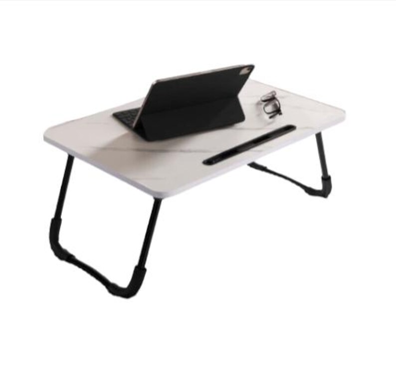 Marble Effect Laptop Table Work From Home Tray Built in Wire Space ...