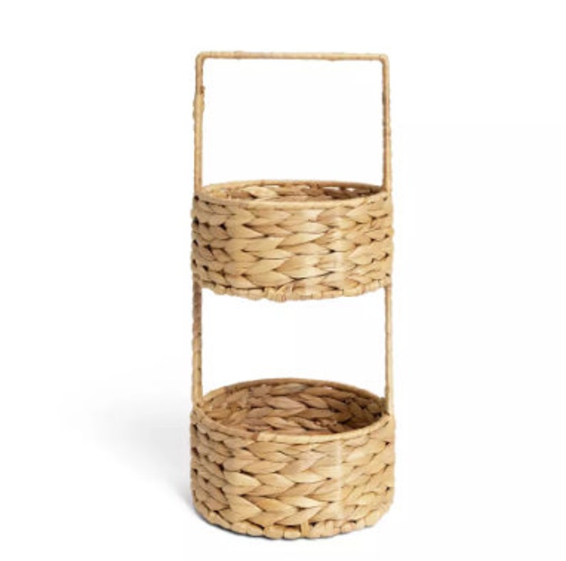 Bathroom Caddy Woven Water Hyacinth Rope 2 Tier Caddy Natural Small ...