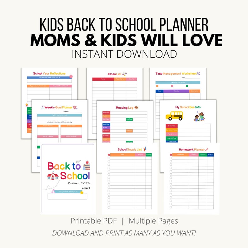Kids Back to School Planner, Back to School Organization, 25 Page ...