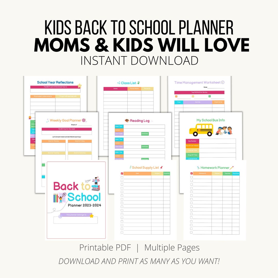 Kids Back to School Planner, Back to School Organization, 25 Page ...