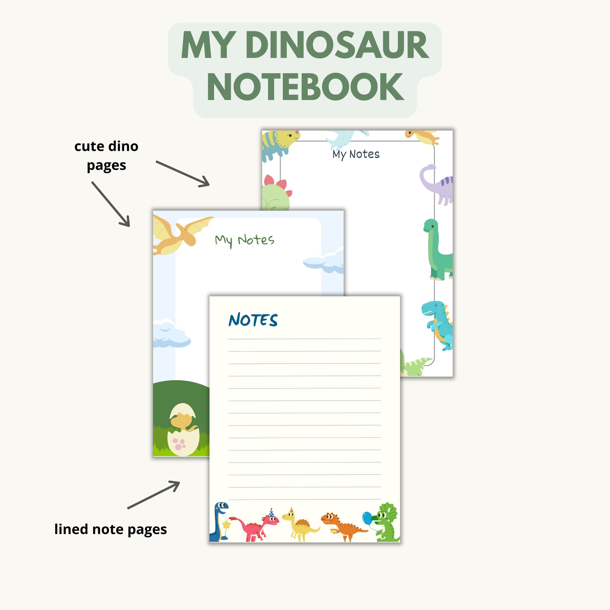 Kids Dinosaur Notebook, Digital Download, A4 Printable Pdf - Etsy
