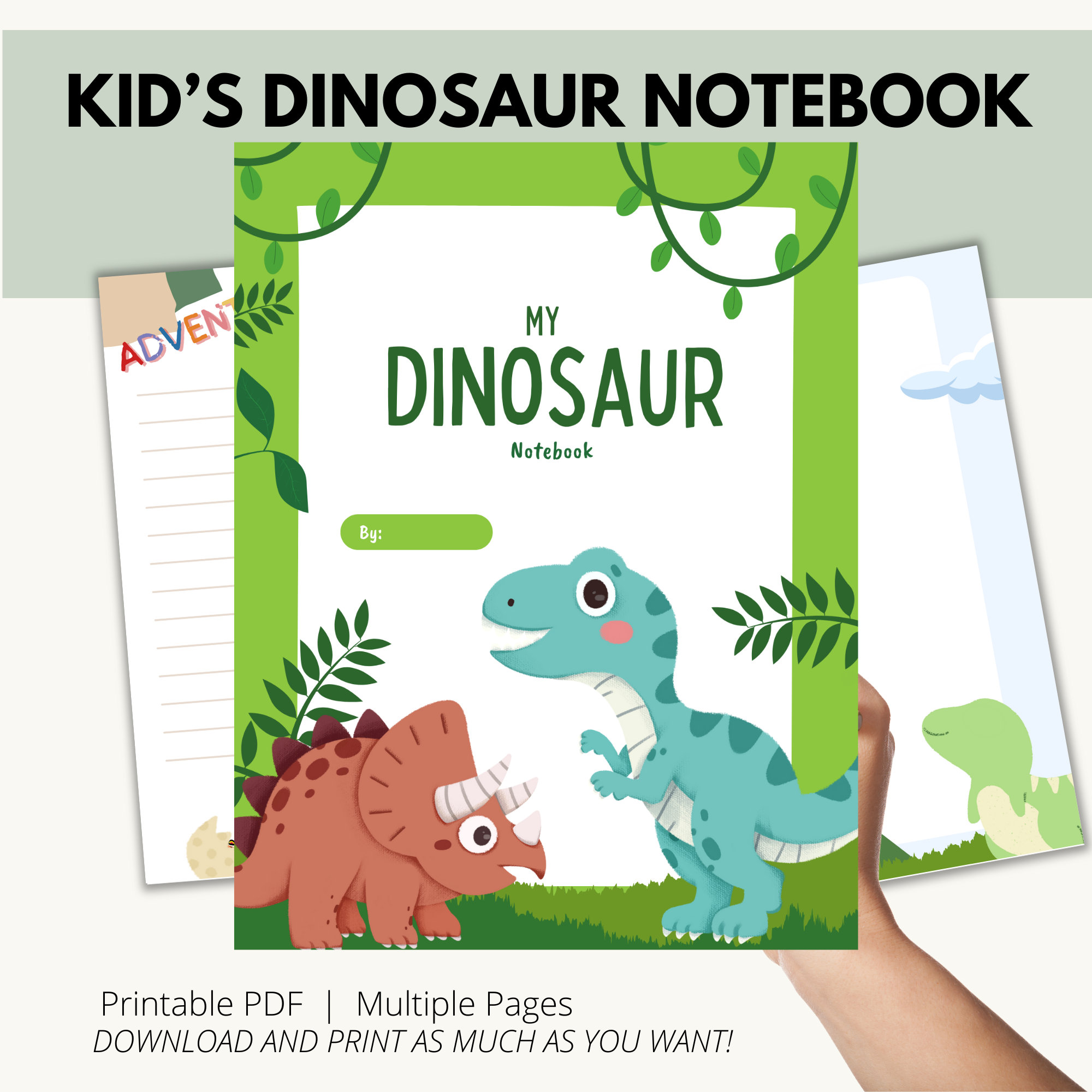 Kids Dinosaur Notebook, Digital Download, A4 Printable Pdf - Etsy