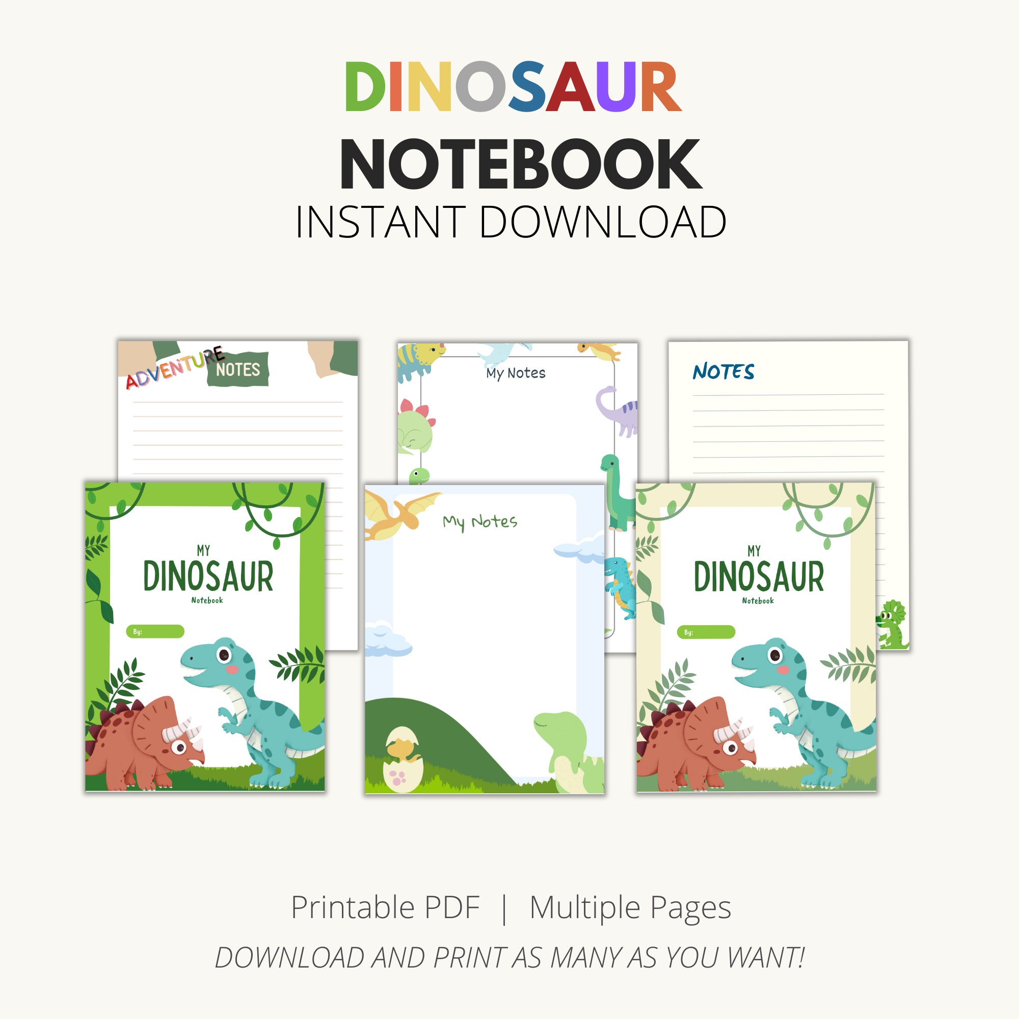 Kids Dinosaur Notebook, Digital Download, A4 Printable Pdf - Etsy