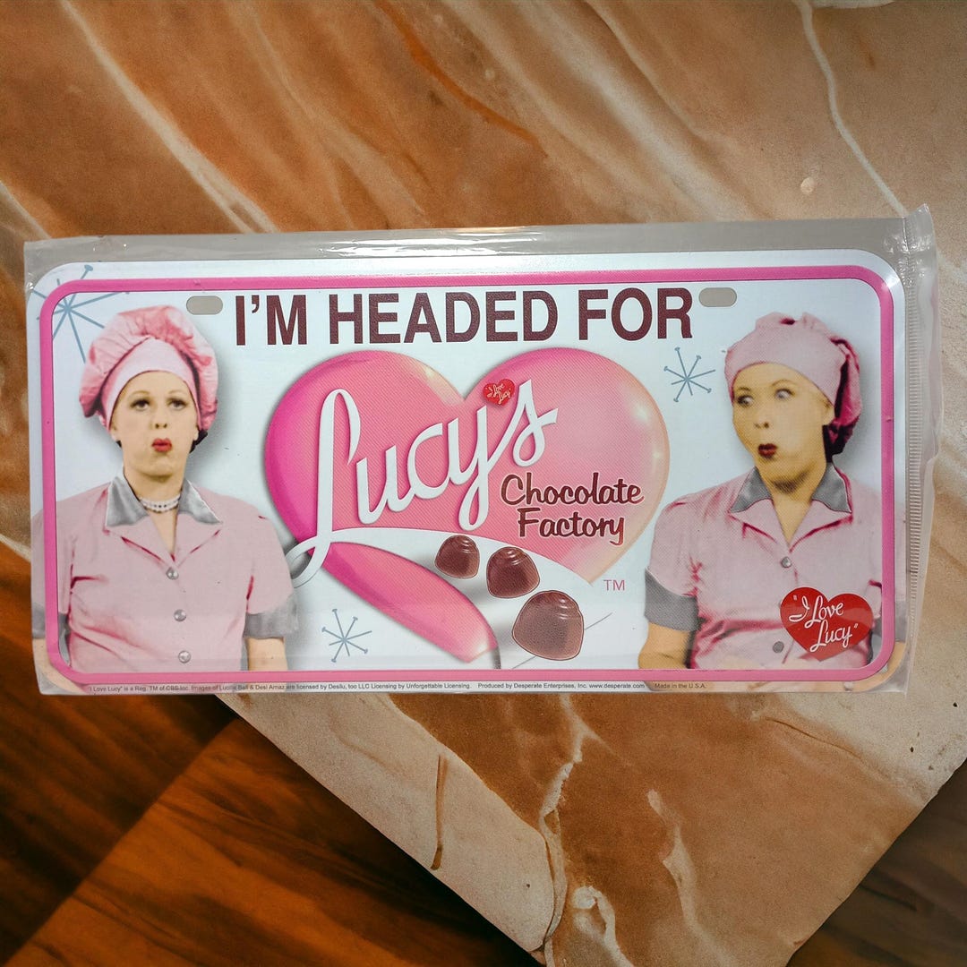 I Love Lucy License Plate. I'm Headed for Lucys Chocolate Factory. Made ...