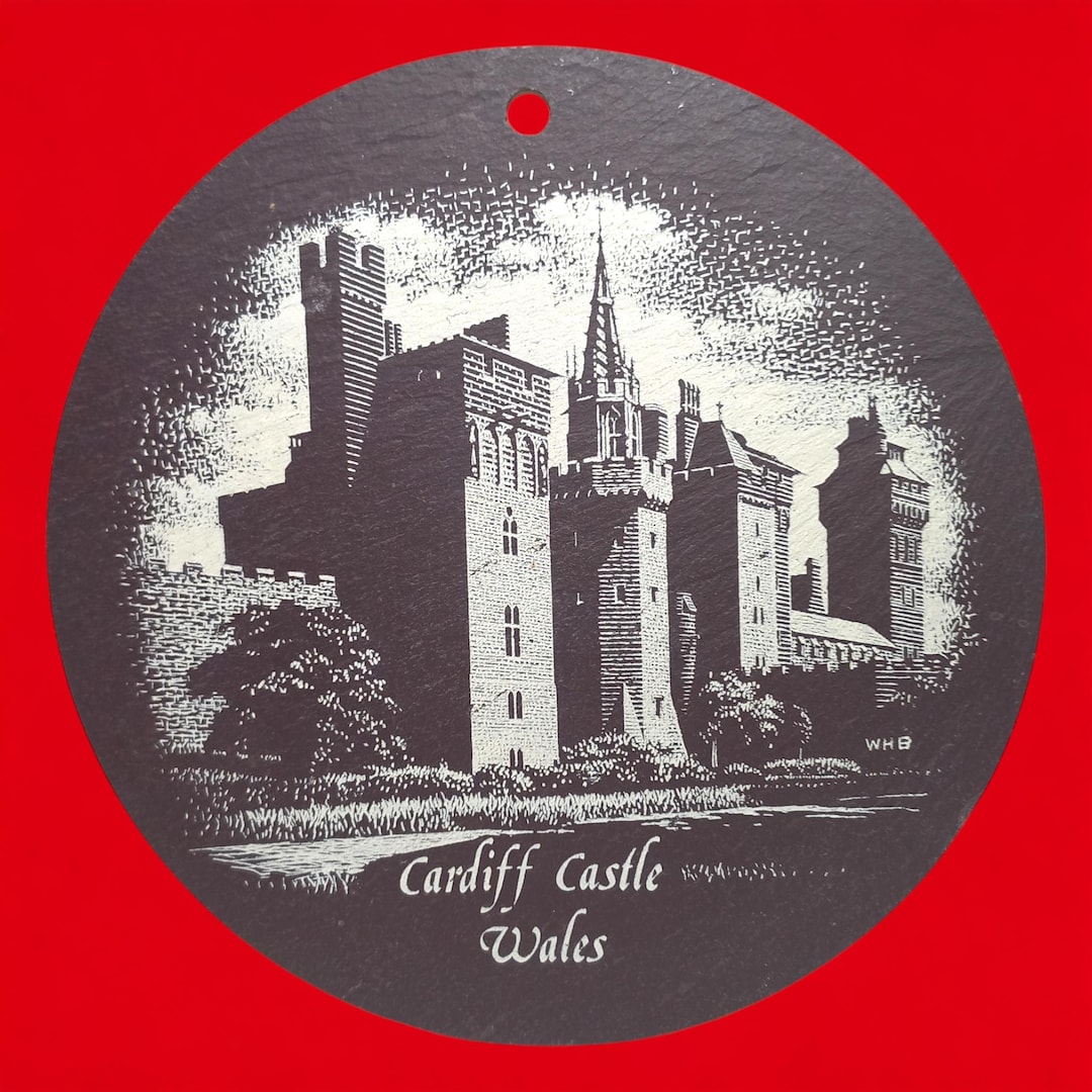Cardiff Castle Wales 6in on Slate. Vintage Original Collectible. Rare ...