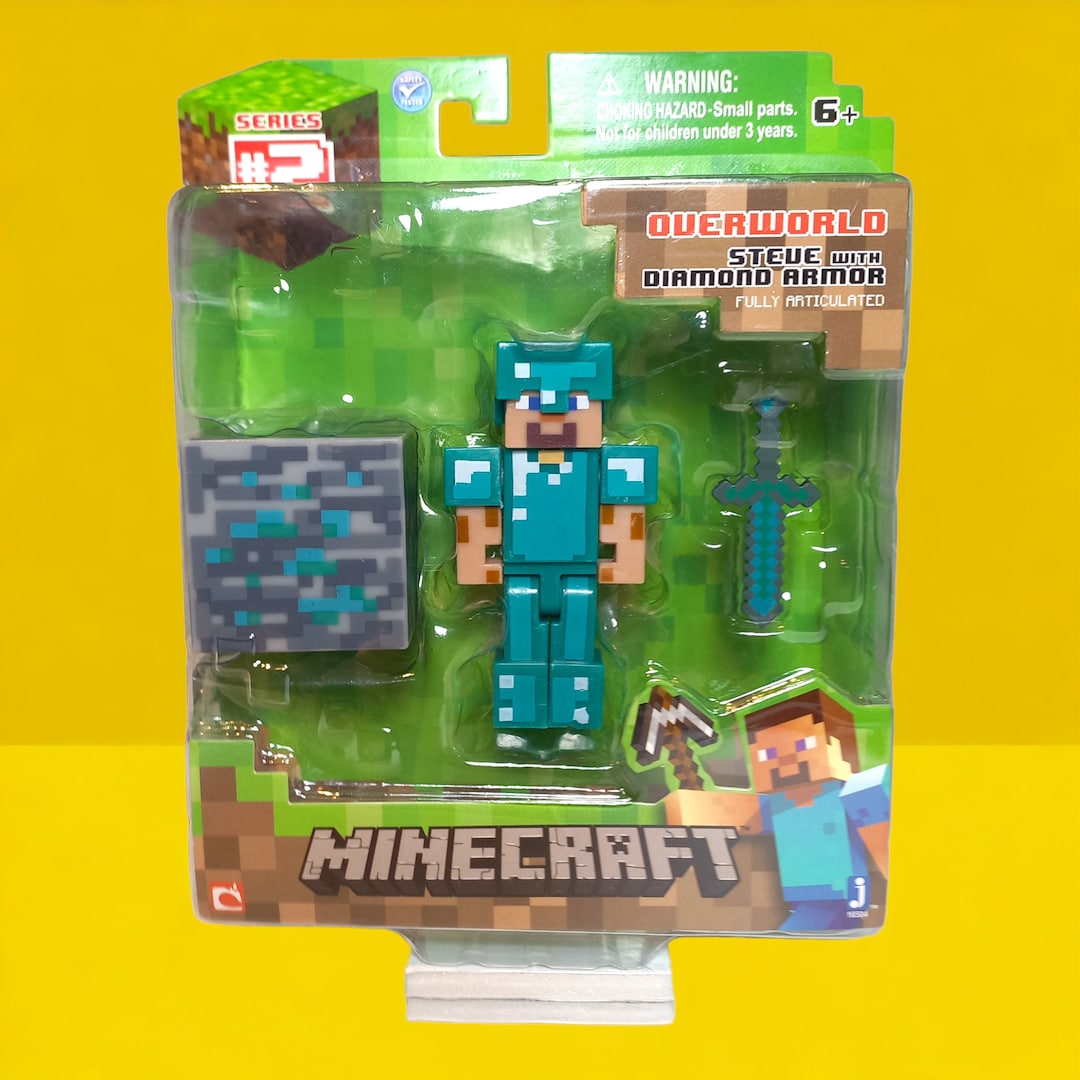 Minecraft Diamond Steve Figure Pack Articulated Armor Jazwares Brand ...
