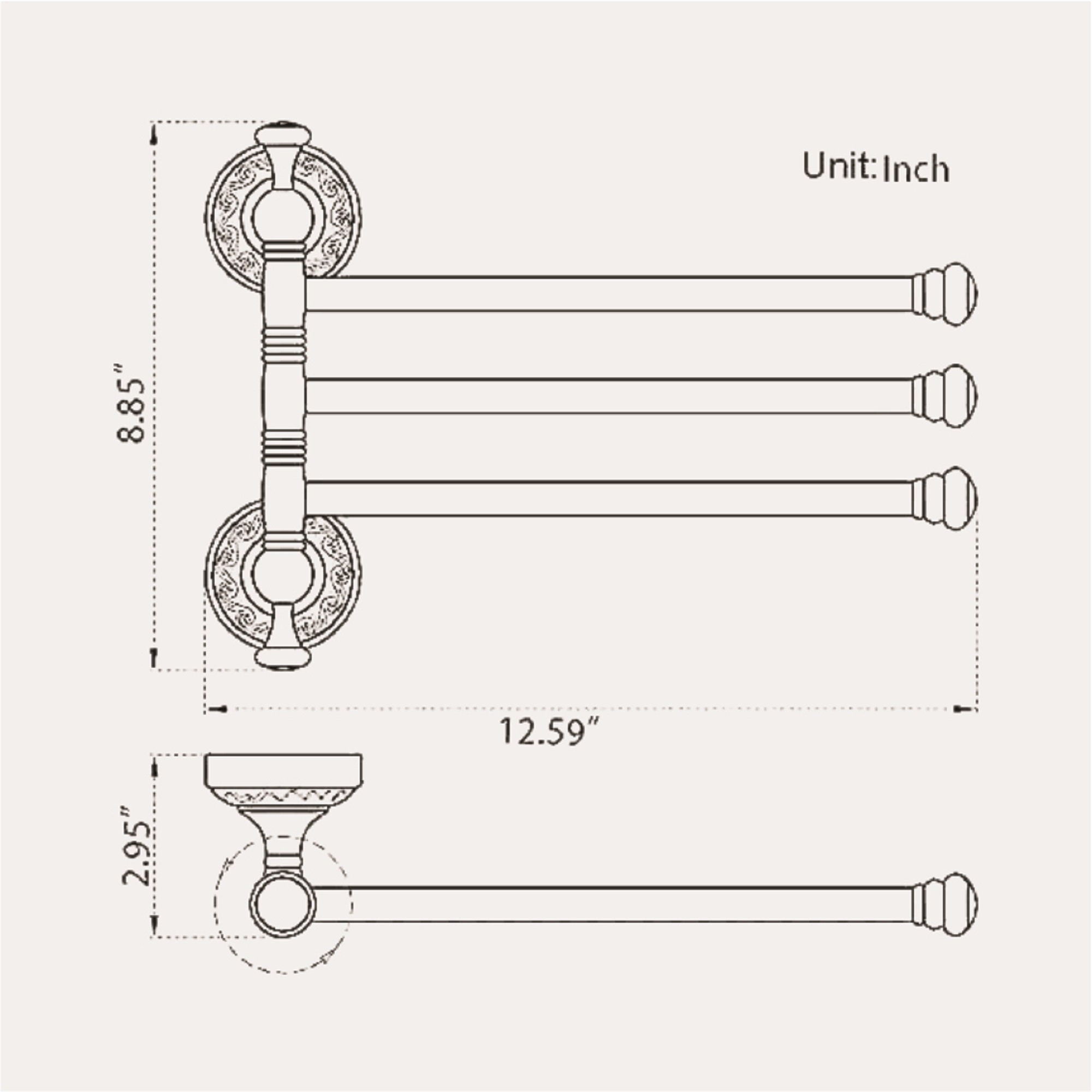 3 Arm Swing Towel Rack Towel Rotated Bar Holder Brass Wal, Swivel Towel ...