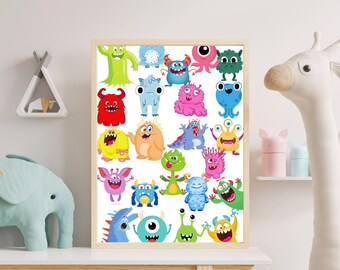 Monster Nursery Art, Cute Monster Nursery Printables, Downloadable ...