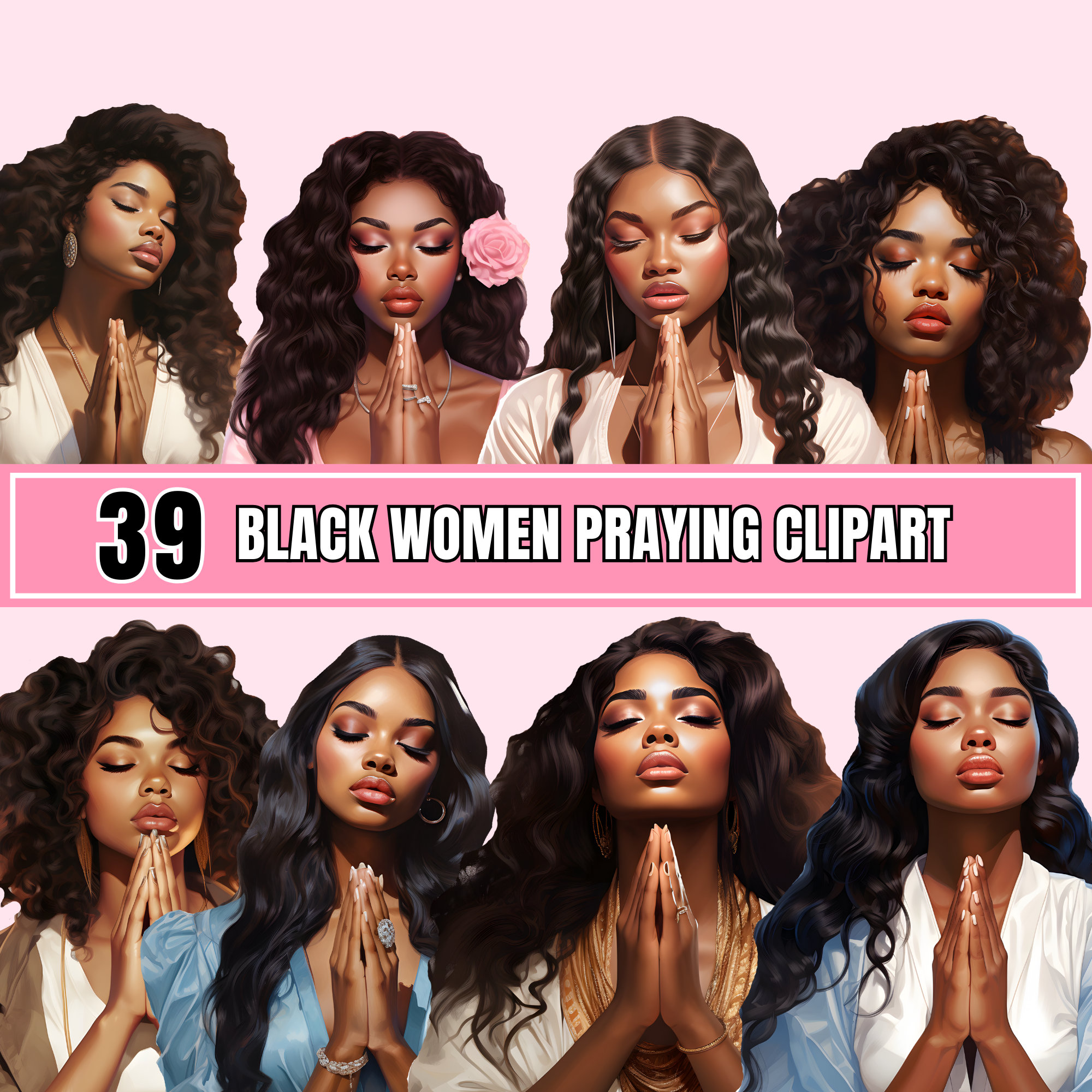 Black Women Praying Clipart PNG Set 39 Black Girl PNG Clipart Commercial Use Black Woman Clipart ...
