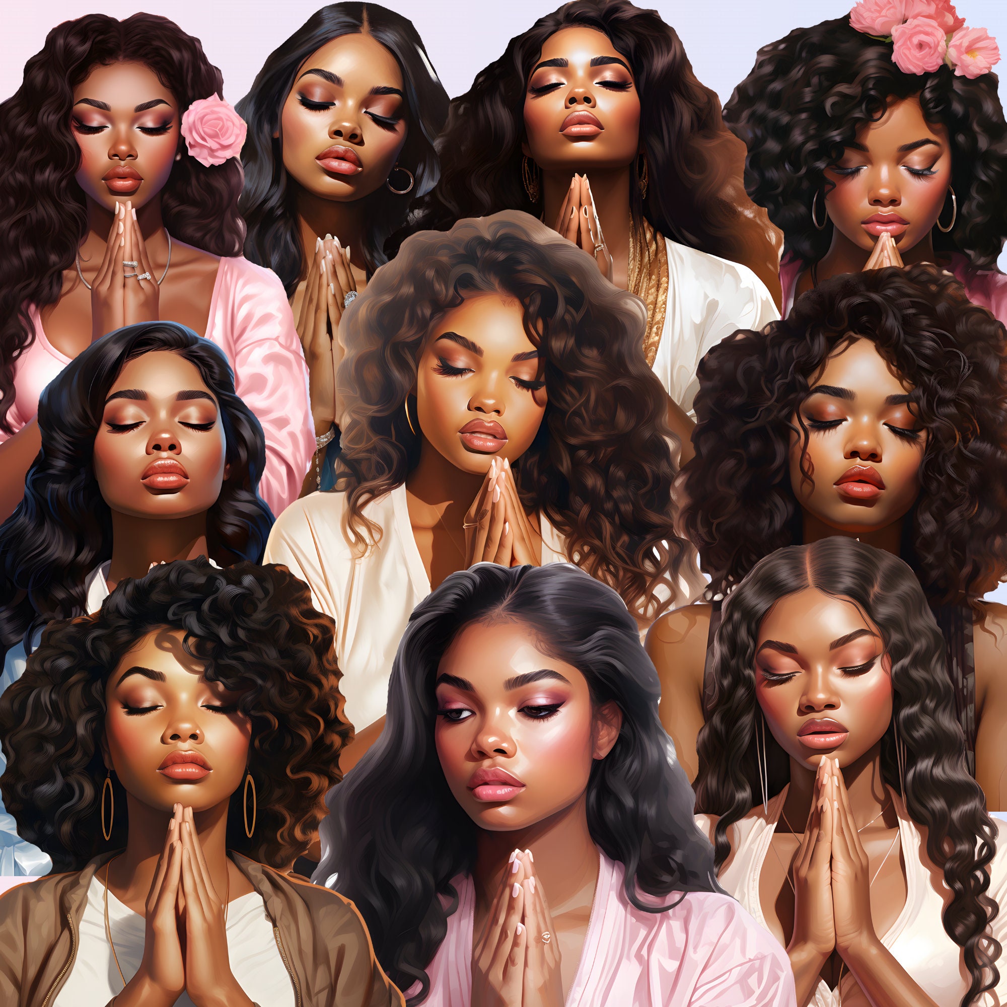 Black Women Praying Clipart PNG Set 39 Black Girl PNG Clipart Commercial Use Black Woman Clipart ...