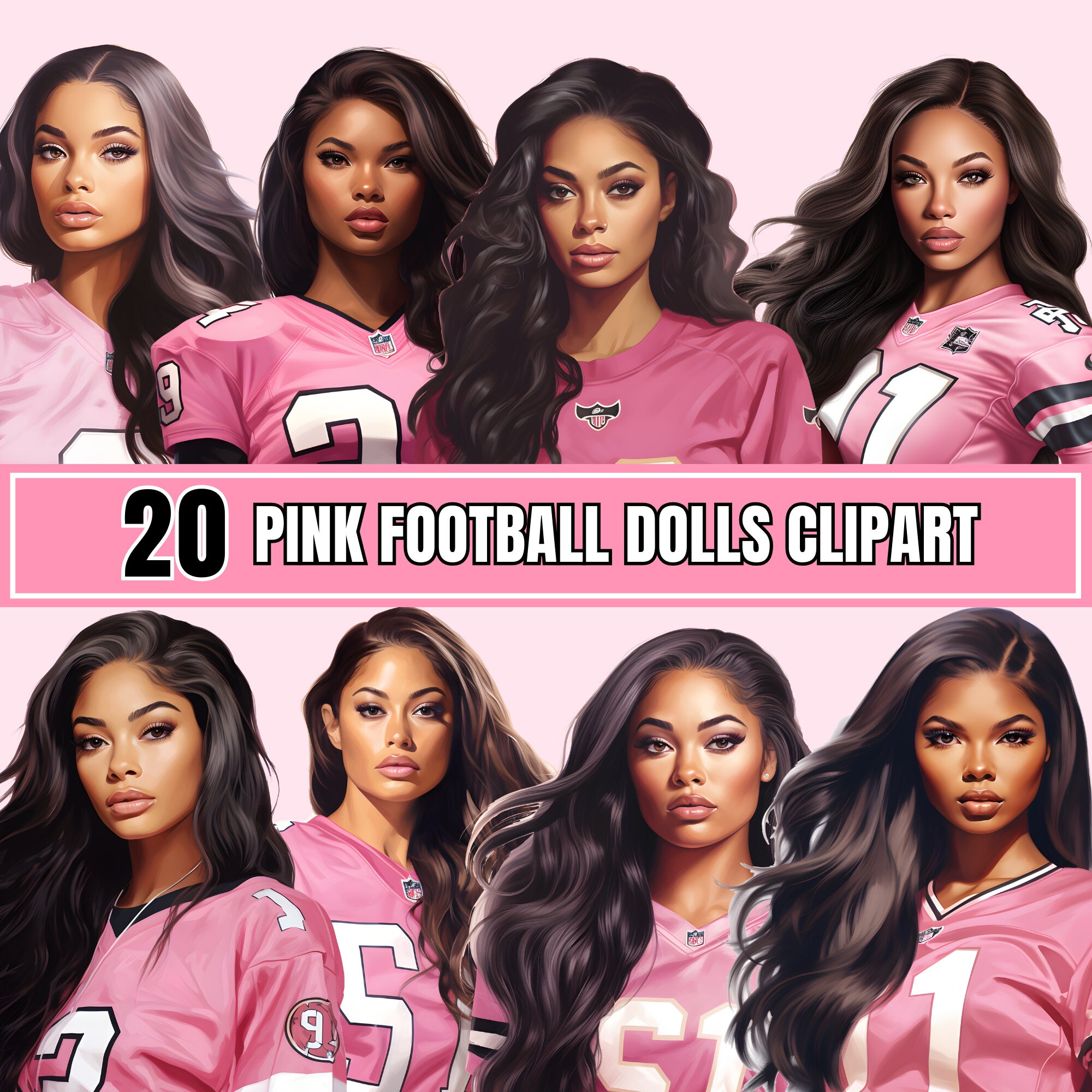 Pink Black Girl Football Dolls Clipart Png Set 20 Pink Black Girl Png