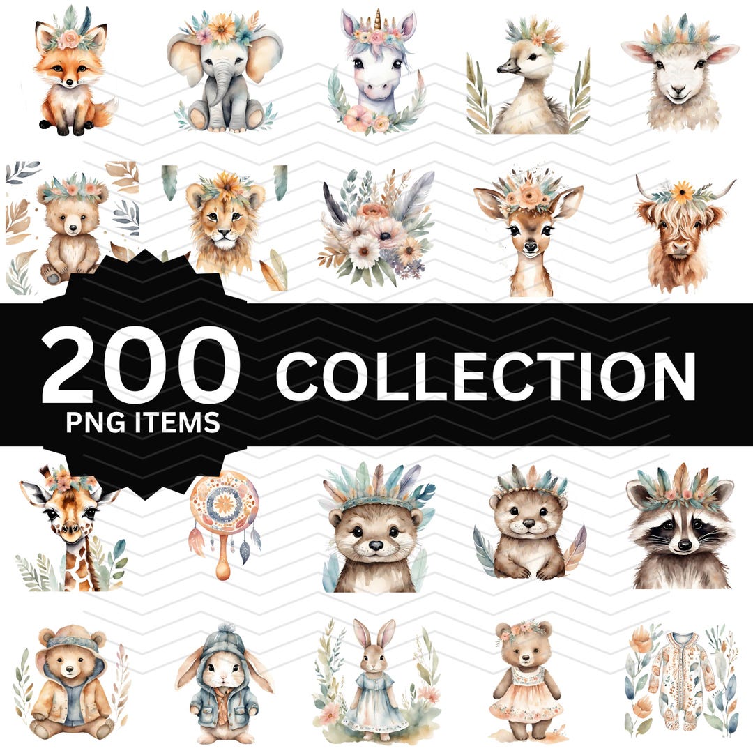 Boho Kids Clipart Bundle, 200 Cute Child Illustrations, Whimsical ...