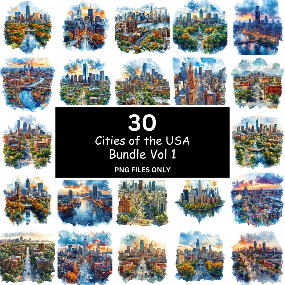 USA Cityscape Clipart Bundle: 30 American Landmarks (digital Download ...