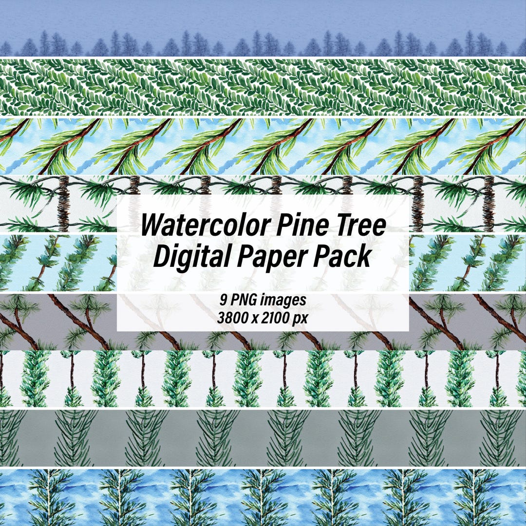 Watercolor Pine Tree Digital Paper: Scrapbook PNG Backgrounds (digital ...