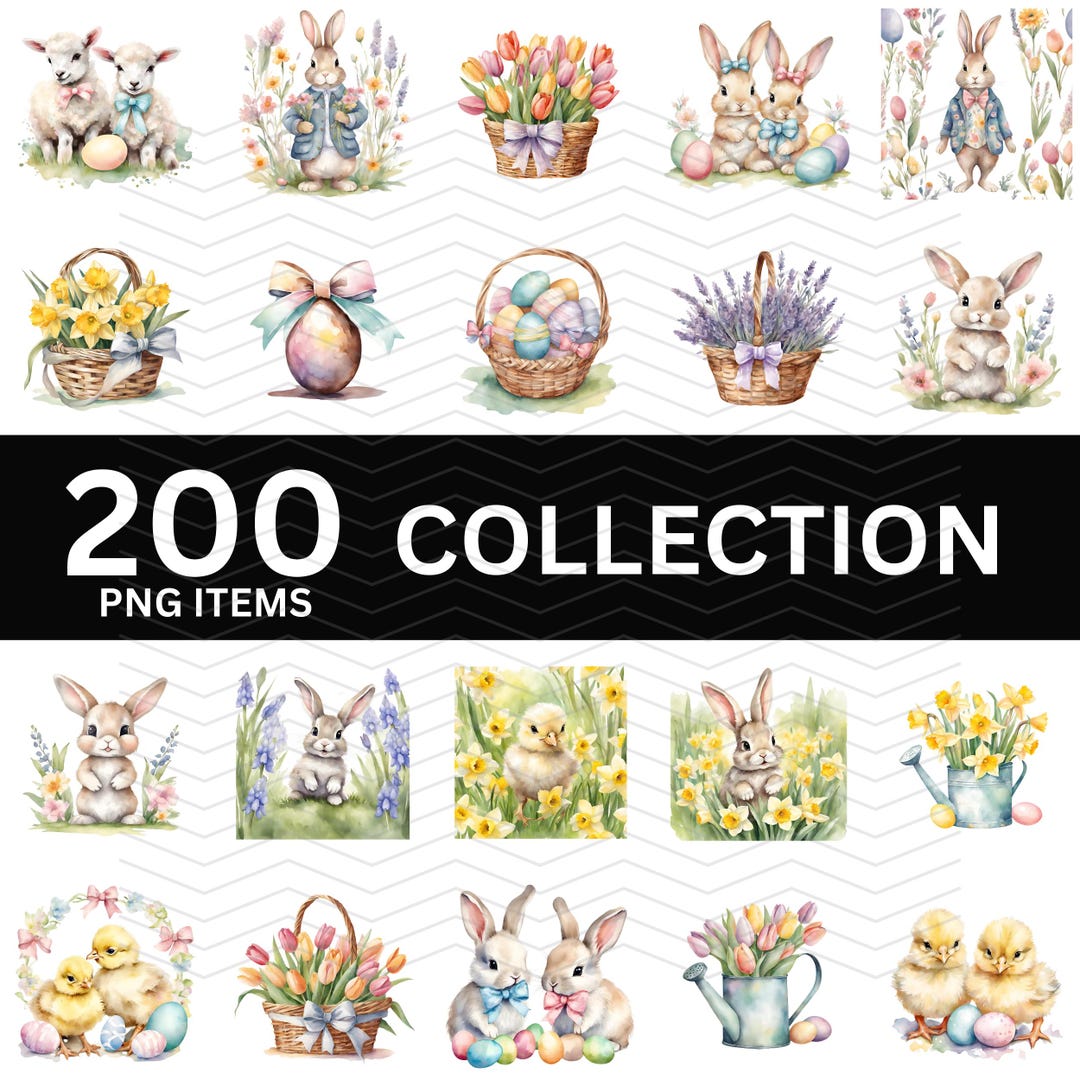 Easter Spring Clipart Bundle, 200 Cute Bunny & Floral Illustrations ...
