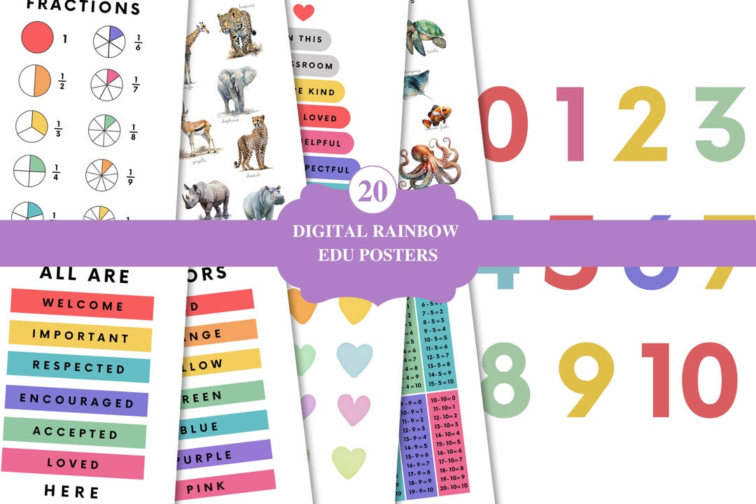Rainbow Educational Posters, 20 Classroom Decors, Inspiring Learning ...