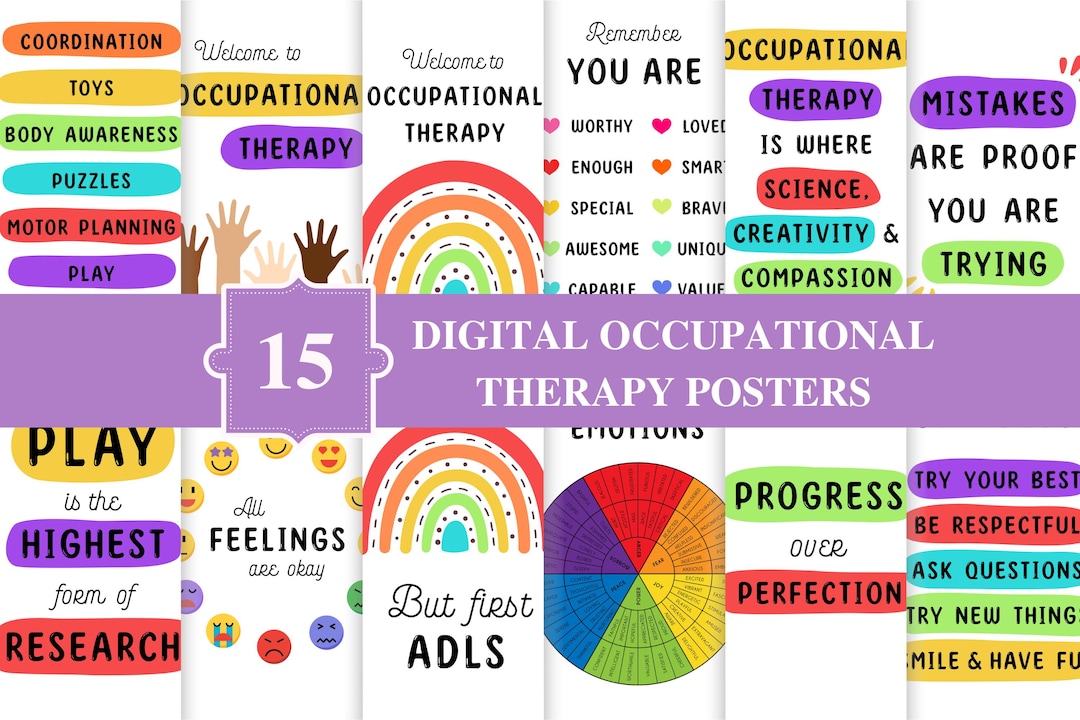 Occupational Therapy Posters, 15 Rainbow OT Decors, Motivational ...