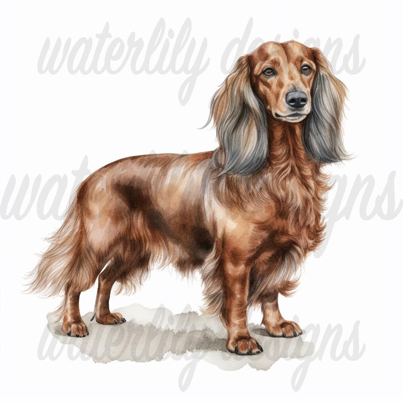 Long Haired Dachshund Clipart Bundle: 14 Vibrant Jpgs (digital Download ...