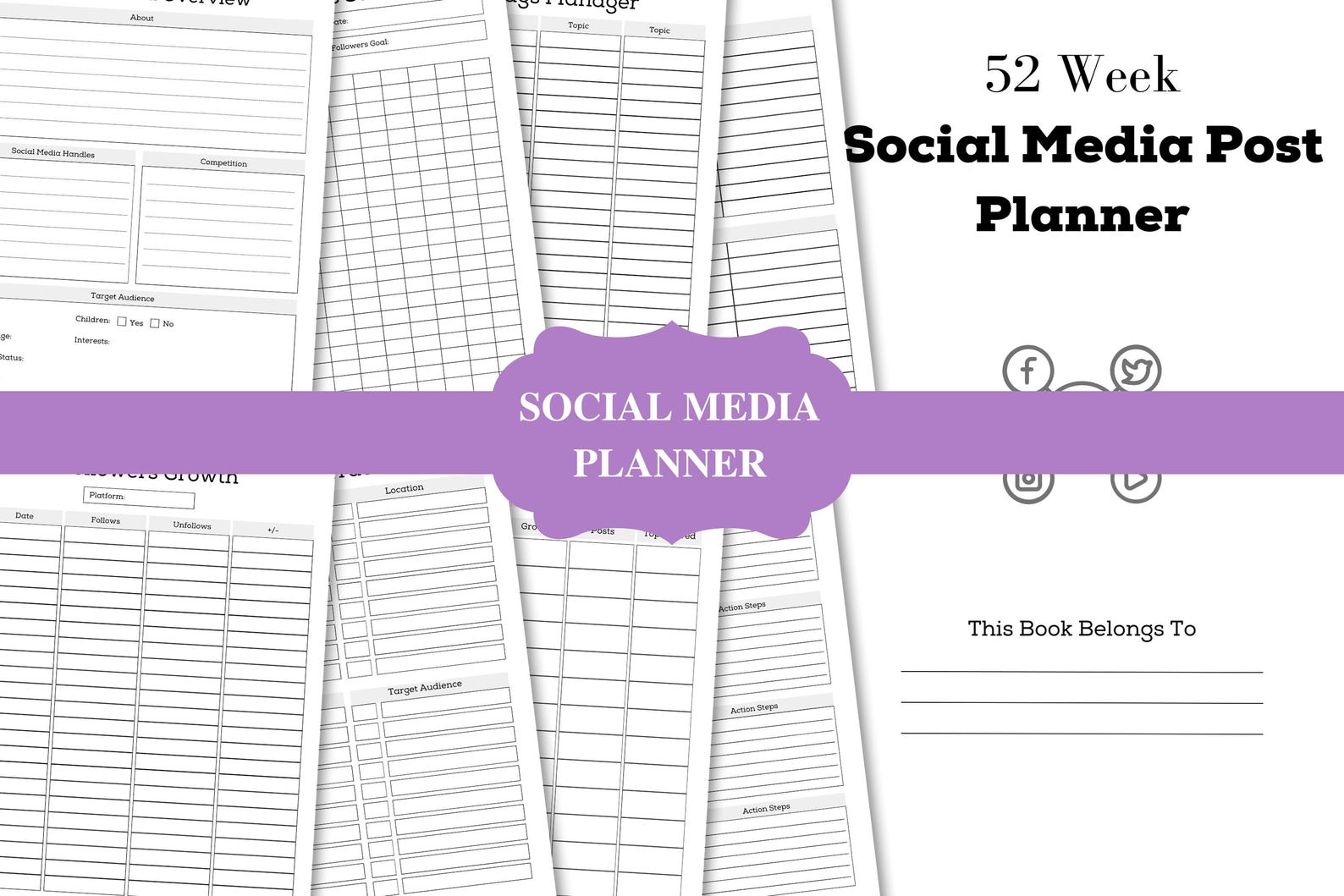 Printable Social Media Planner Bundle: Content Calendar & Tracker ...