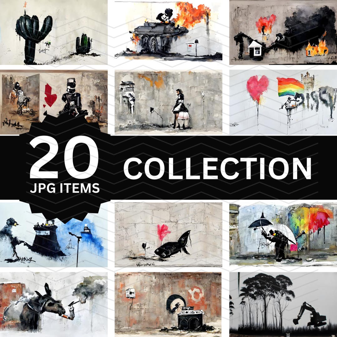 Banksy Style Digital Art Prints Bundle, 20 Street Art Jpgs, Graffiti ...