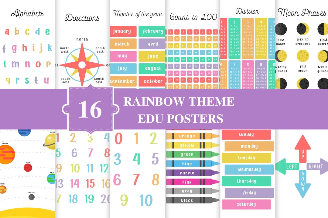 Rainbow Educational Posters: 16 Learning Charts (digital Download) - Etsy