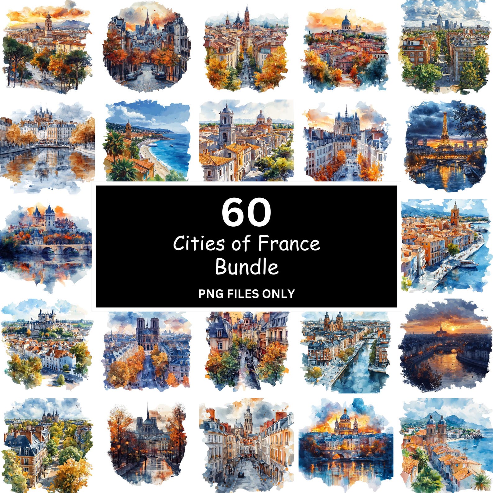 Travel & Holiday Cityscape Digital Clipart Bundle, 582 PNG Clipart ...