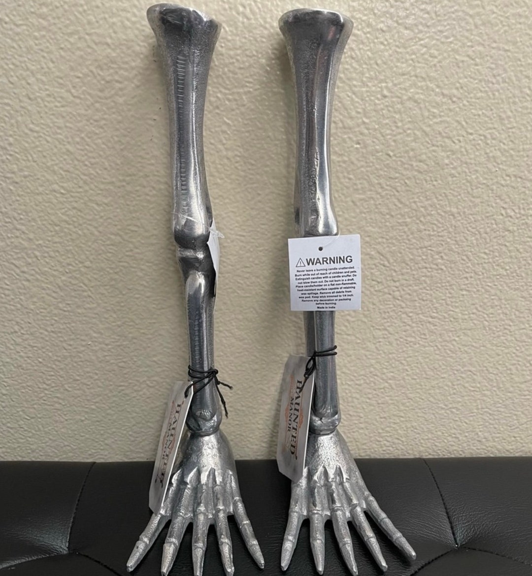 Set of 2 Cast Iron Skeleton Leg Candle Holders Prop Halloween Decor 12. ...