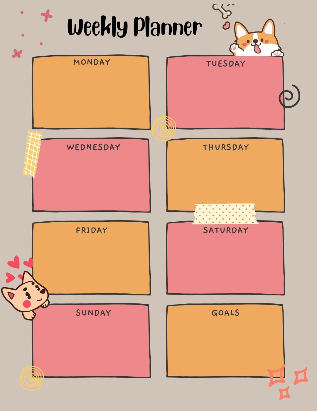 Printable Weekly Planner Cute Dogs - Etsy
