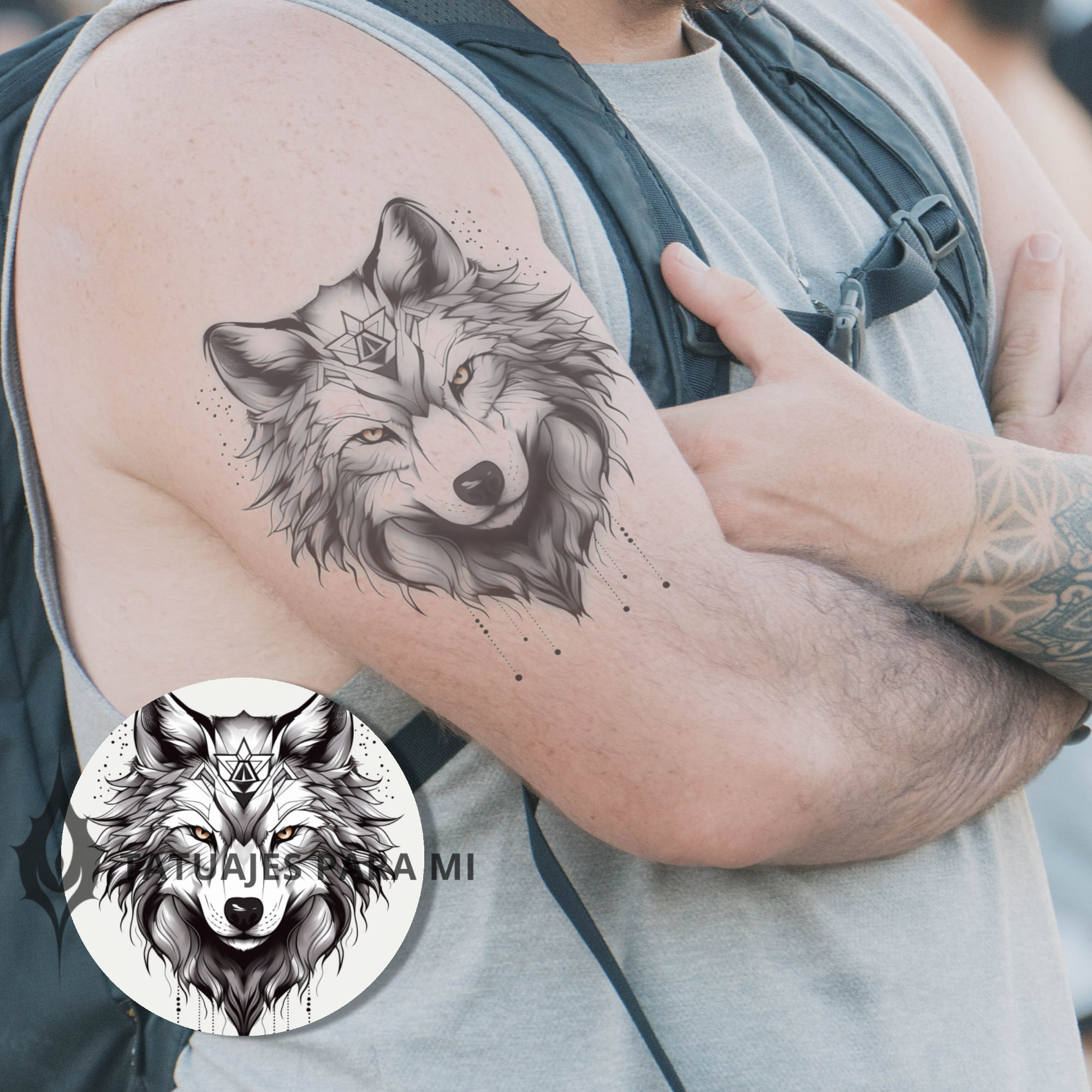 Cuatro Tatuajes Para Hombro Diseño De Lobos Etsy