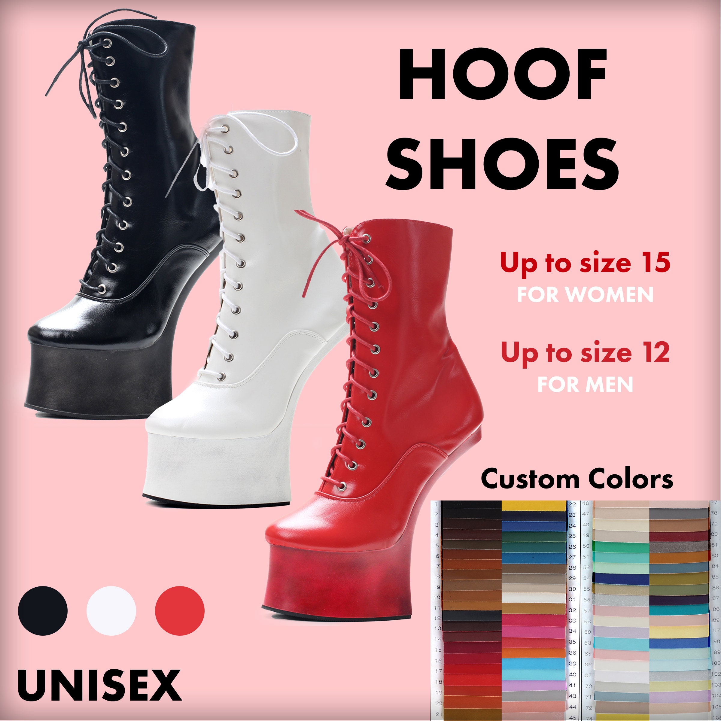 Horse Hoof Shoes Creature Cosplay Lace up Ankle High Heels Black White ...