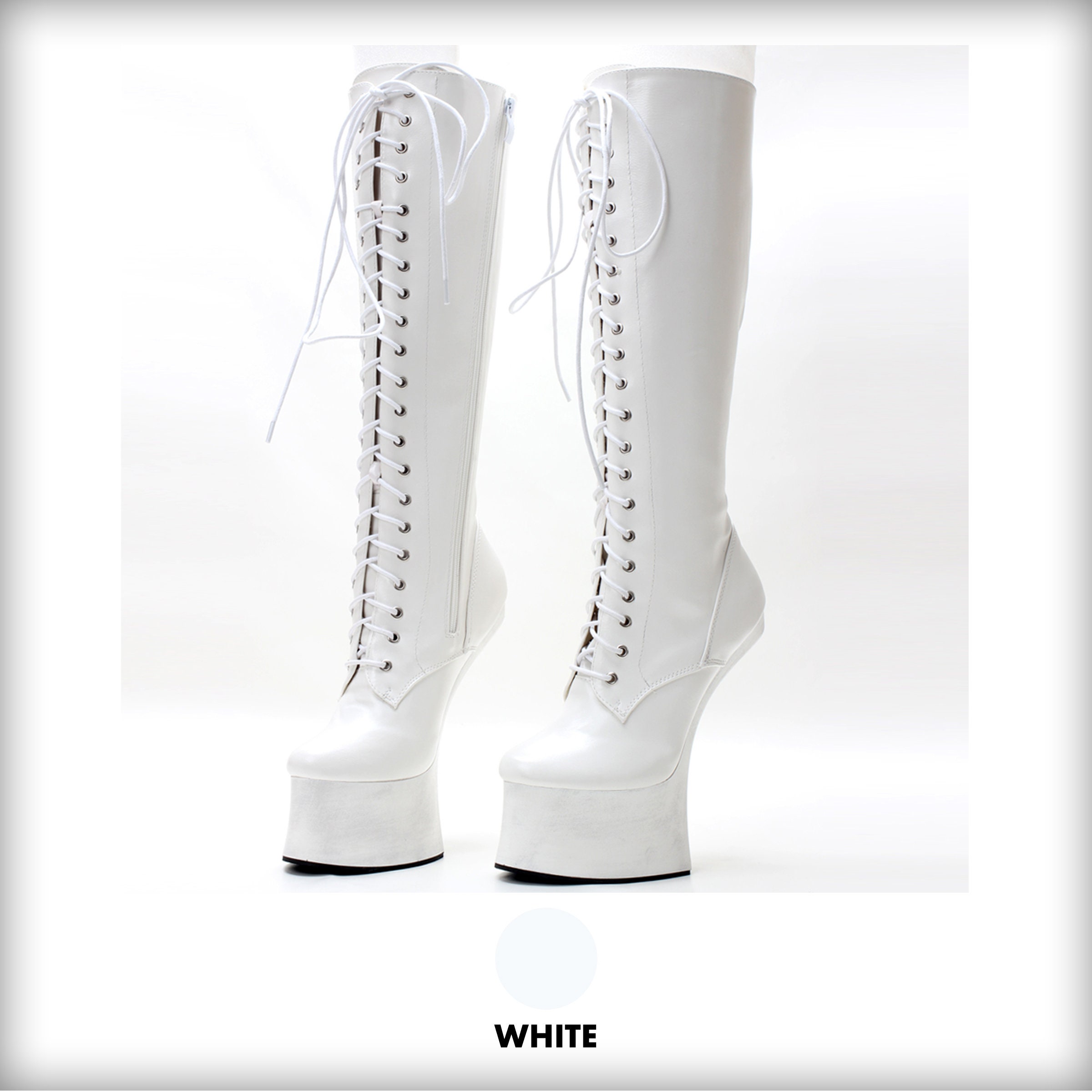 Horse Hoof Shoes Creature Cosplay Lace up Ankle High Heels White or ...