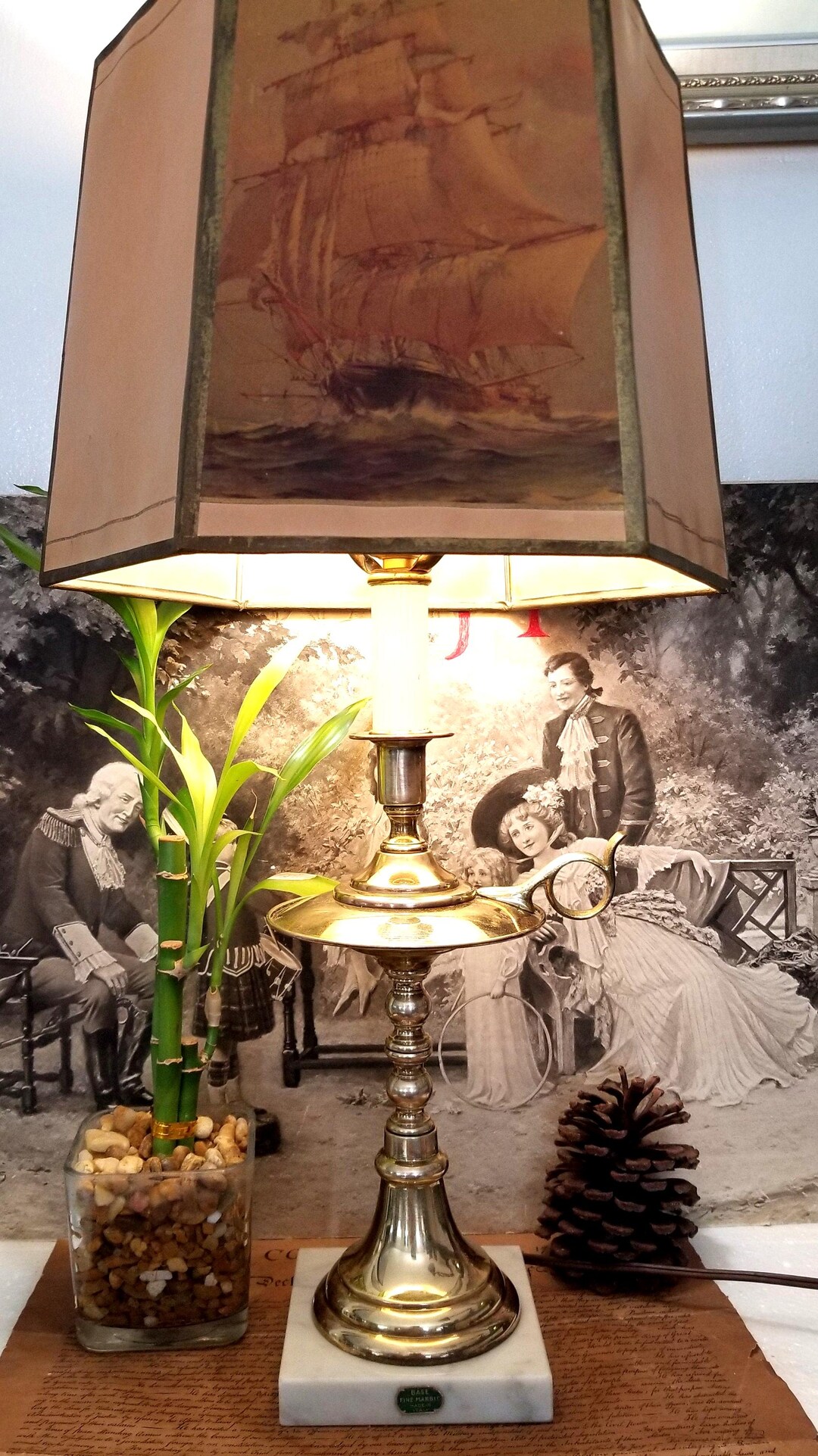 Vintage Ship Shade Lamp Made in Italy Marble Stone Base. - Etsy