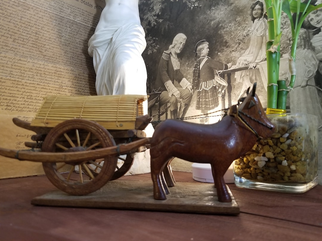 VTG Japanese Carved Wood Ox Tumbril Cart Sculpture. - Etsy