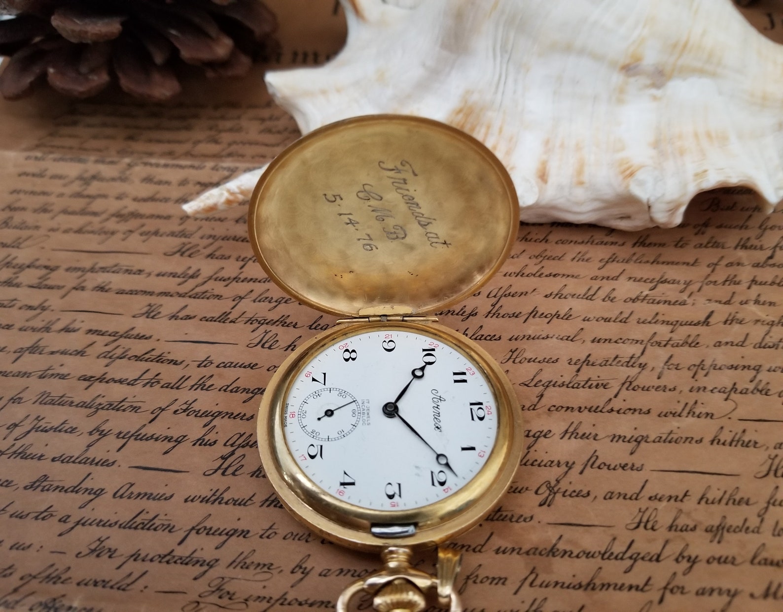 Armex 17 Jewels Incabloc Gold Tone Not Running Pocket Watch and the ...