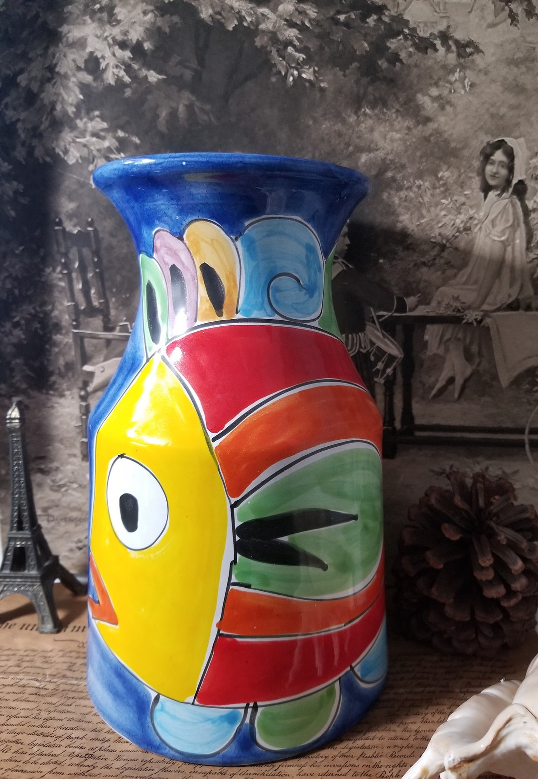 Vintage La Musa Hand Painted Italy Pottery Vase 9.75IN X 6 IN - Etsy