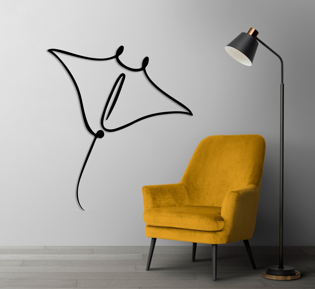 Manta Ray Line Art Metal Wall Decor — Minimalist Stingray Silhouette ...