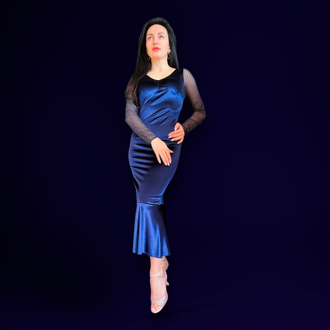 Blue Velvet Tango Dress With a Frill at the Bottom and Translucent ...